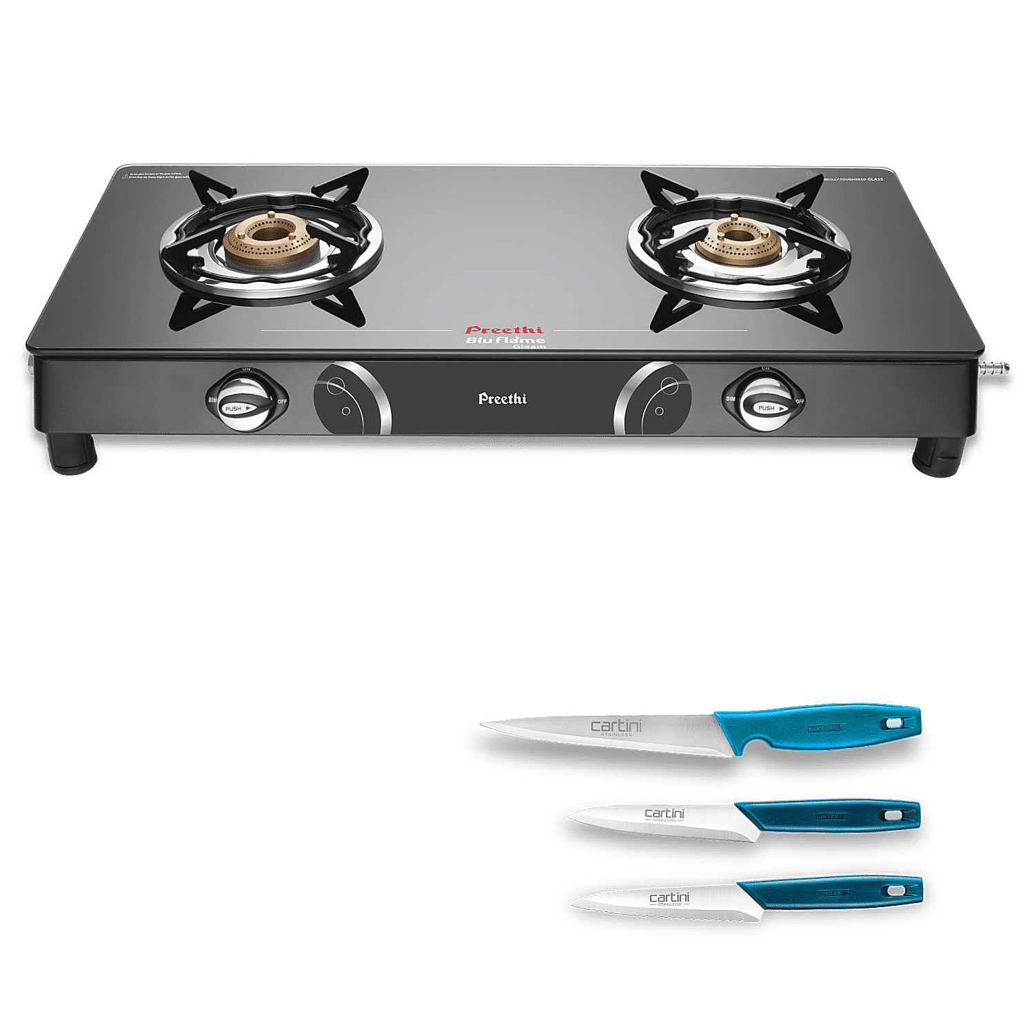 Buy Preethi Gleam 2 Burner + Get Free Godrej Cartini Knife Set Online
