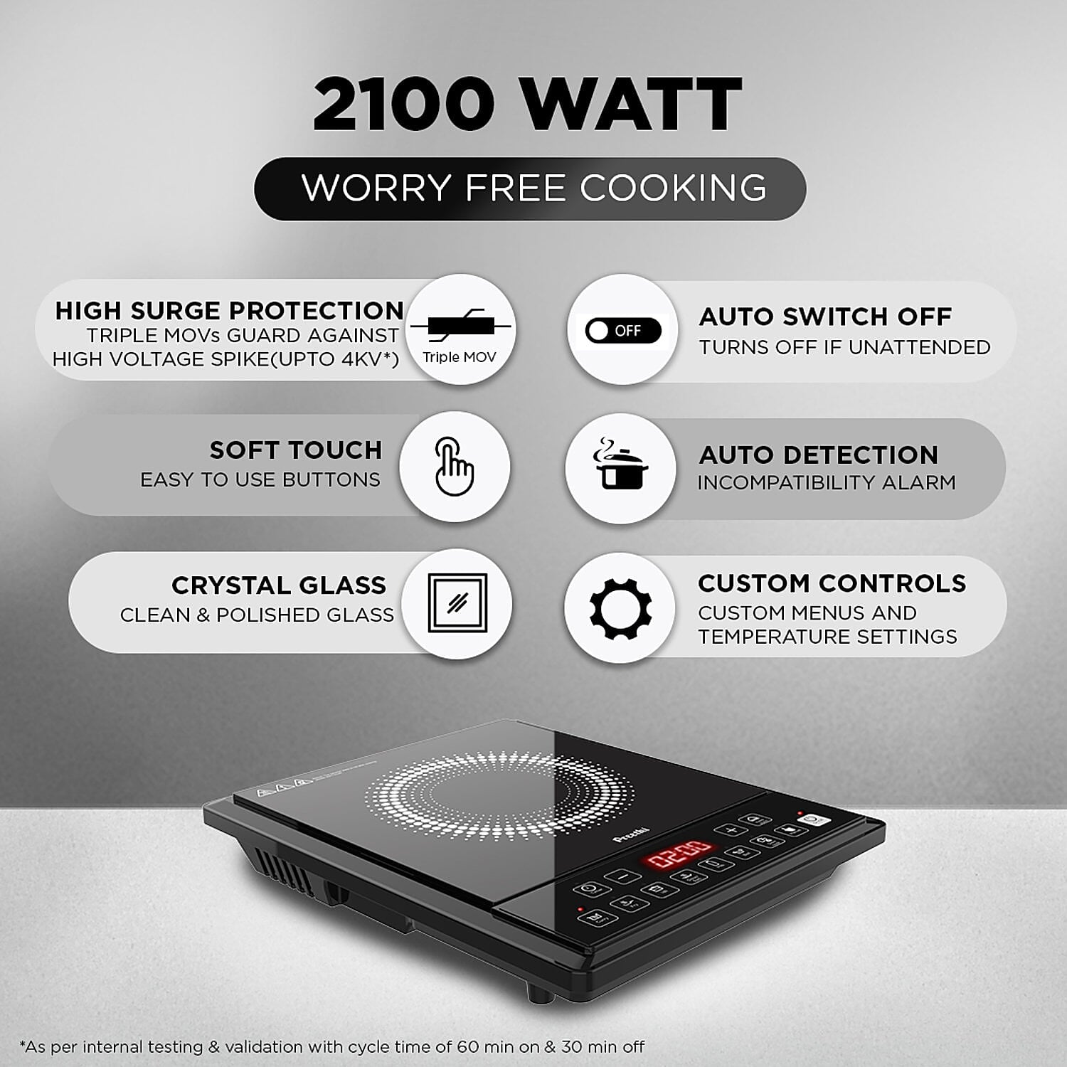 Buy Preethi 2100-Watt Induction Cooktop with Crystal Glass Online