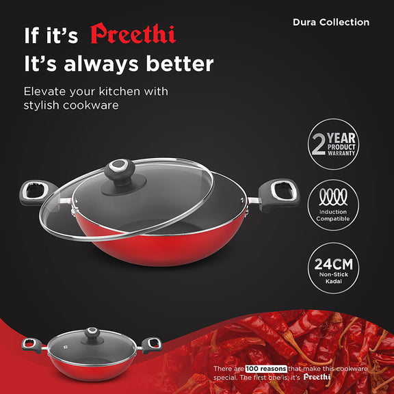 Buy Preethi Non Stick Kadai 24 CM With Glass Online