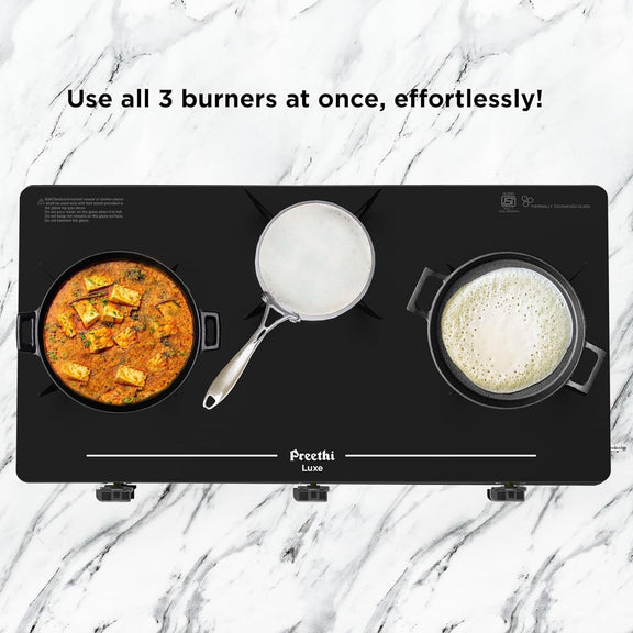 Buy Preethi Luxe 3 Burner Glass Top Gas Stove Online